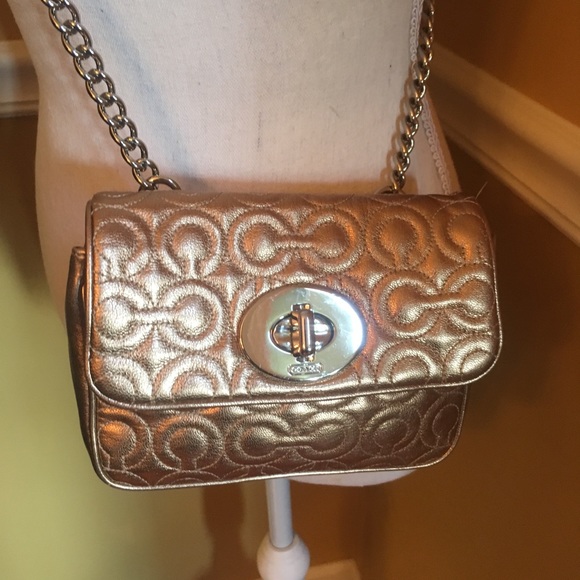 Coach | Bags | Coach Embossed Leather Gold Metallic Chain Bag | Poshmark